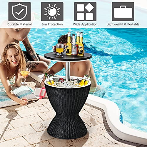 Cool Bar Table with Ice Bucket, 8 Gallon Rattan Style Patio Bar Cooler ...