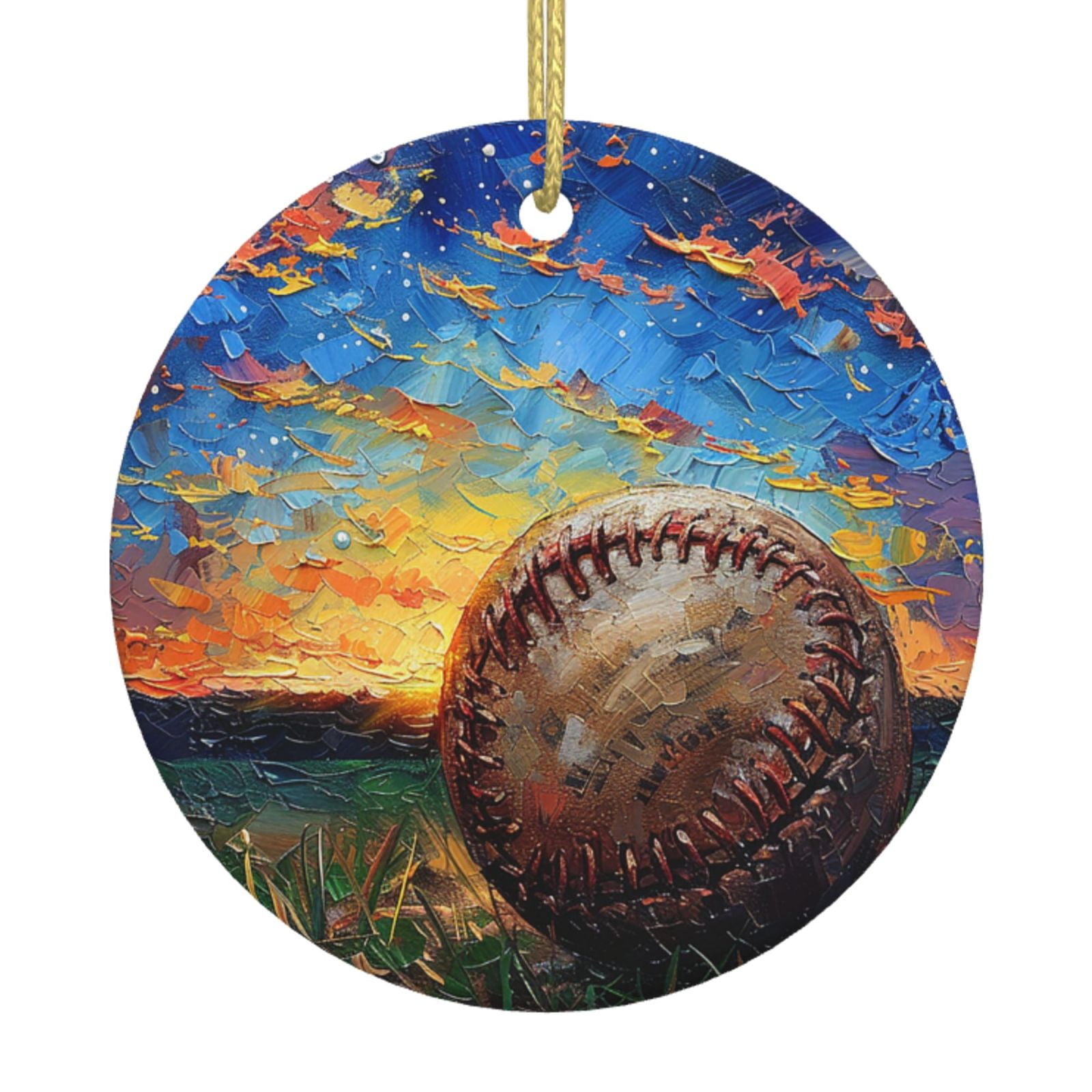 Cool Baseball Art Christmas Ornament Round Ceramic Hanging Xmas Tree ...