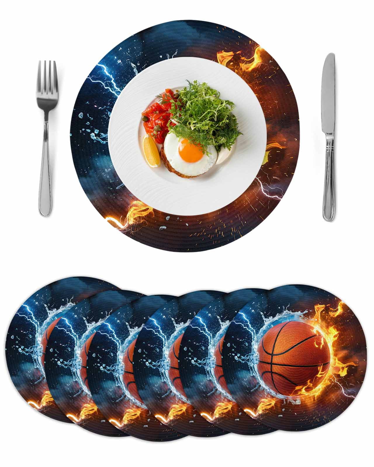 Cool Basketball Round Table Placemats set of 6, Sports Ball on Water ...