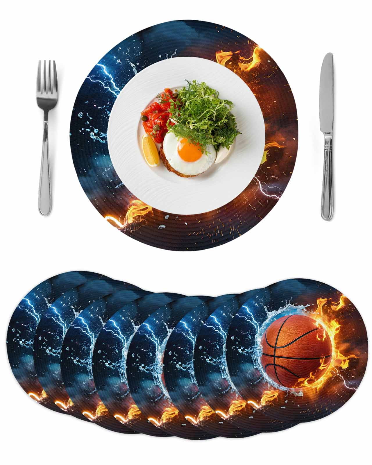 Cool Basketball Round Table Placemats set of 8, Sports Ball on Water ...