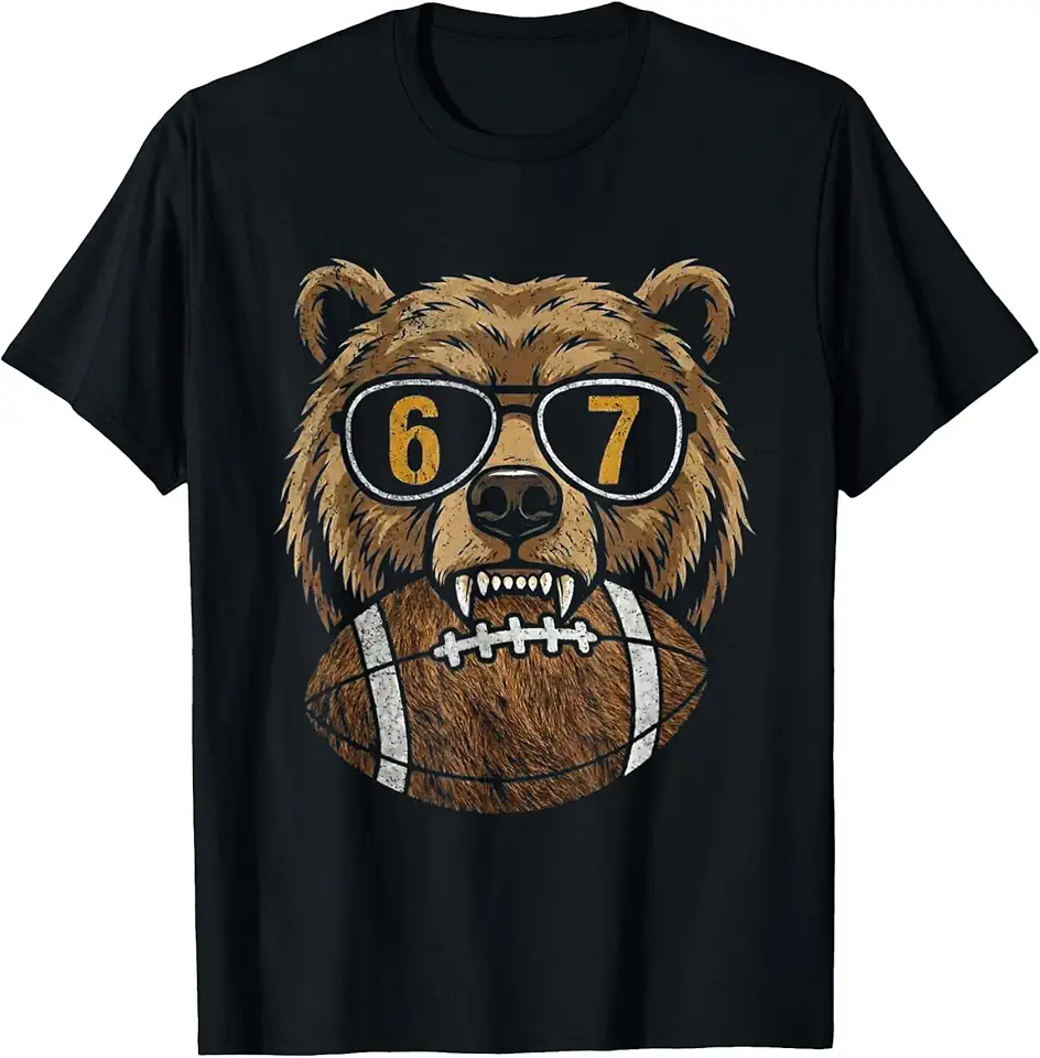 Cool Bear Football Sunglasses 67 Sports Funny six Seven Meme T-Shirt ...