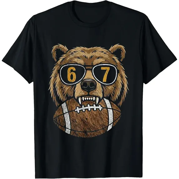 Cool Bear Football Sunglasses 67 Sports Funny six Seven Meme T-Shirt ...