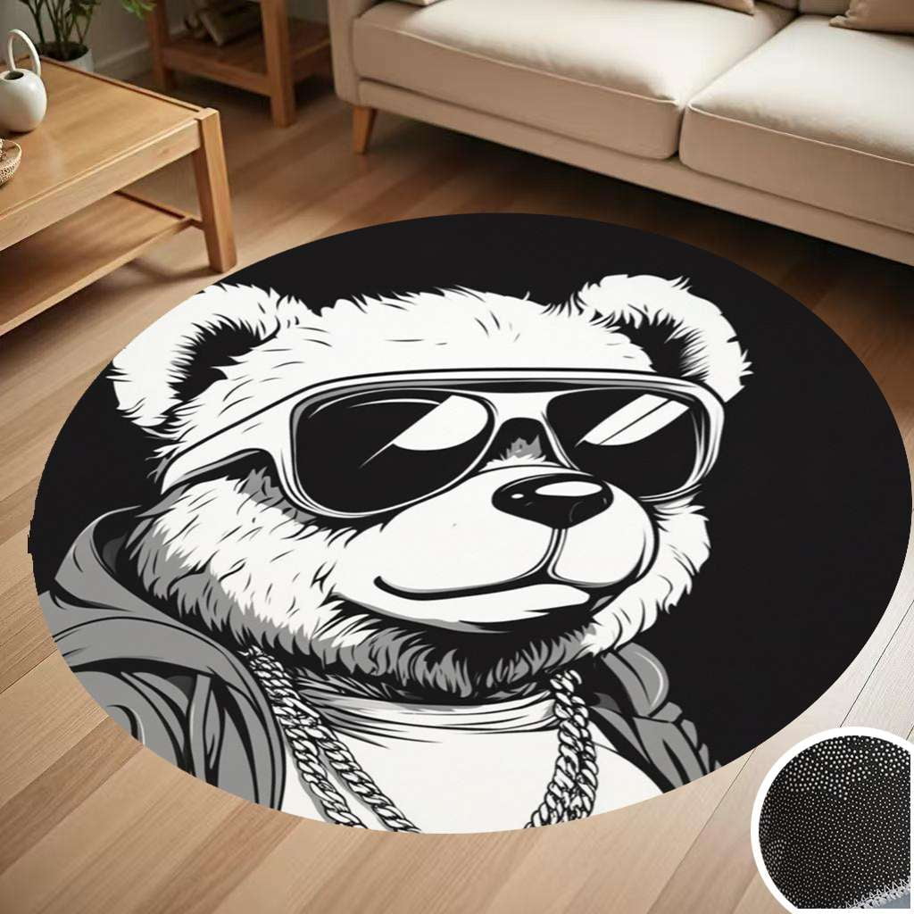Cool Bear In Shades And Chain Round Carpet Living Room Bedroom Home ...