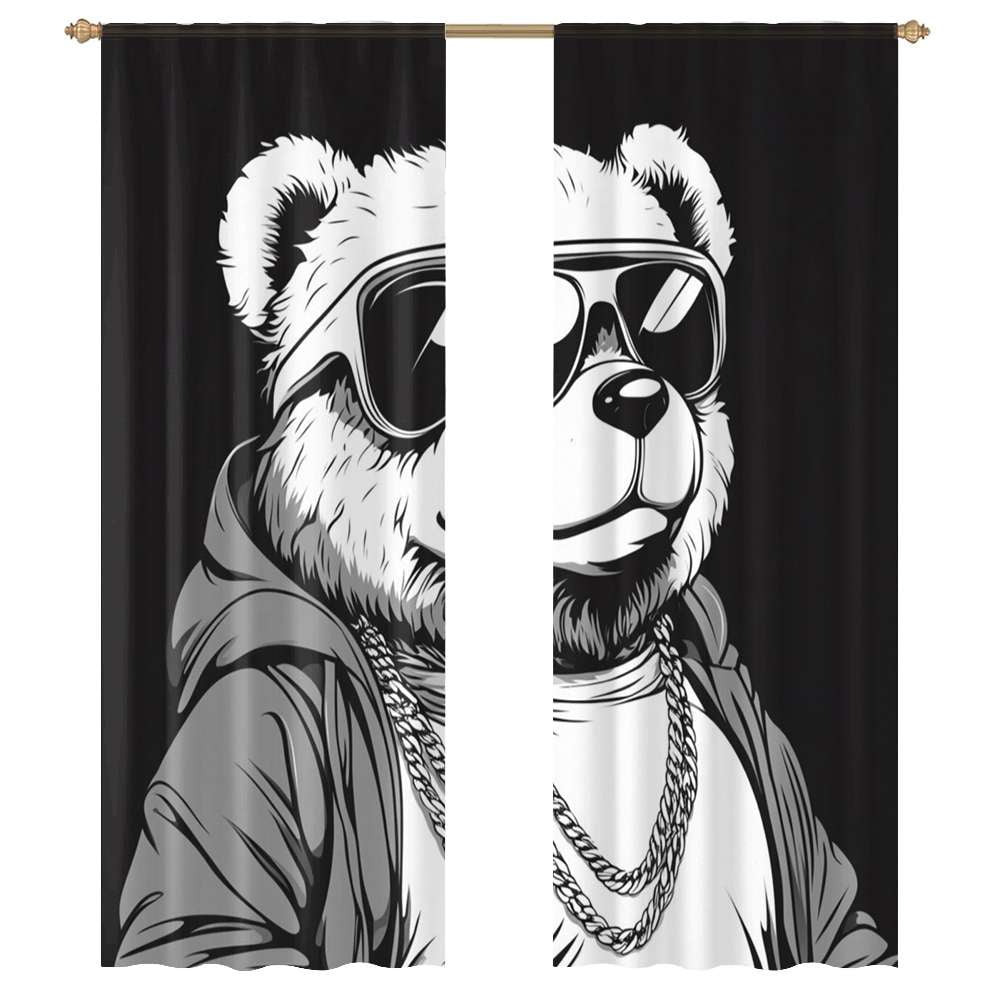Cool Bear In Shades And Chain Tulle Curtains For Living Room Chiffon ...