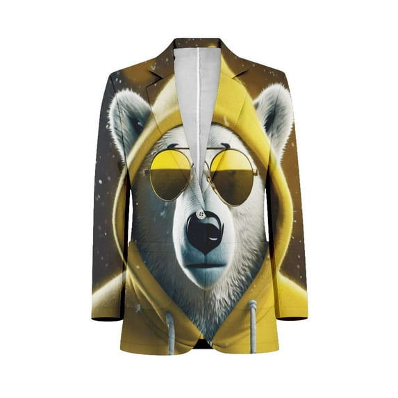 Cool Bear In Yellow Hoodie Customized Men's Suits full man Shawl Collar ...