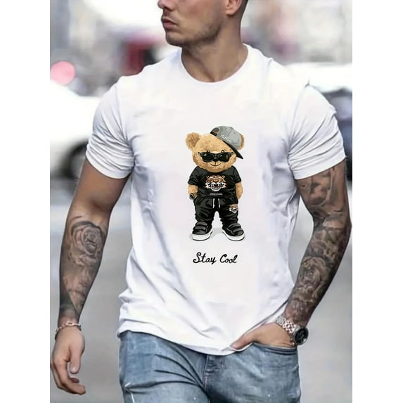 Cool Bear Print, Men's Graphic T-shirt, Casual Comfy s For Summer, Mens ...