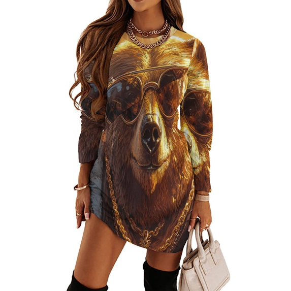 Cool Bear in Goggles Loose Dress Evening Dress Summer Dresses for Women ...