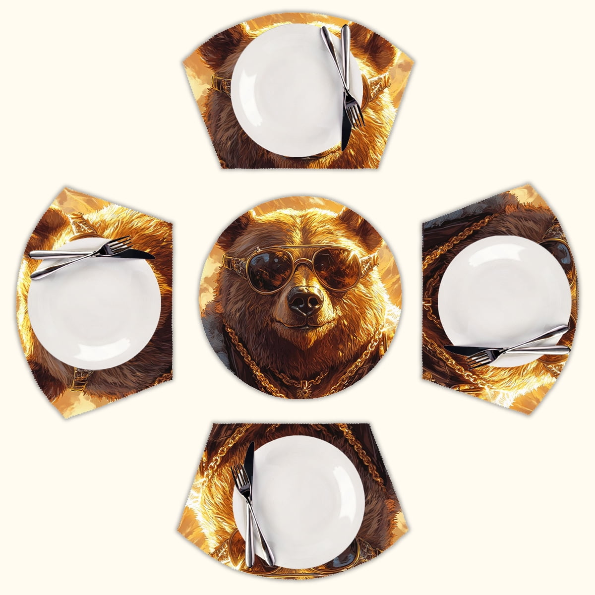 Cool Bear in Goggles Round Table Placemats Set Of 5 Wedge Table Mats ...