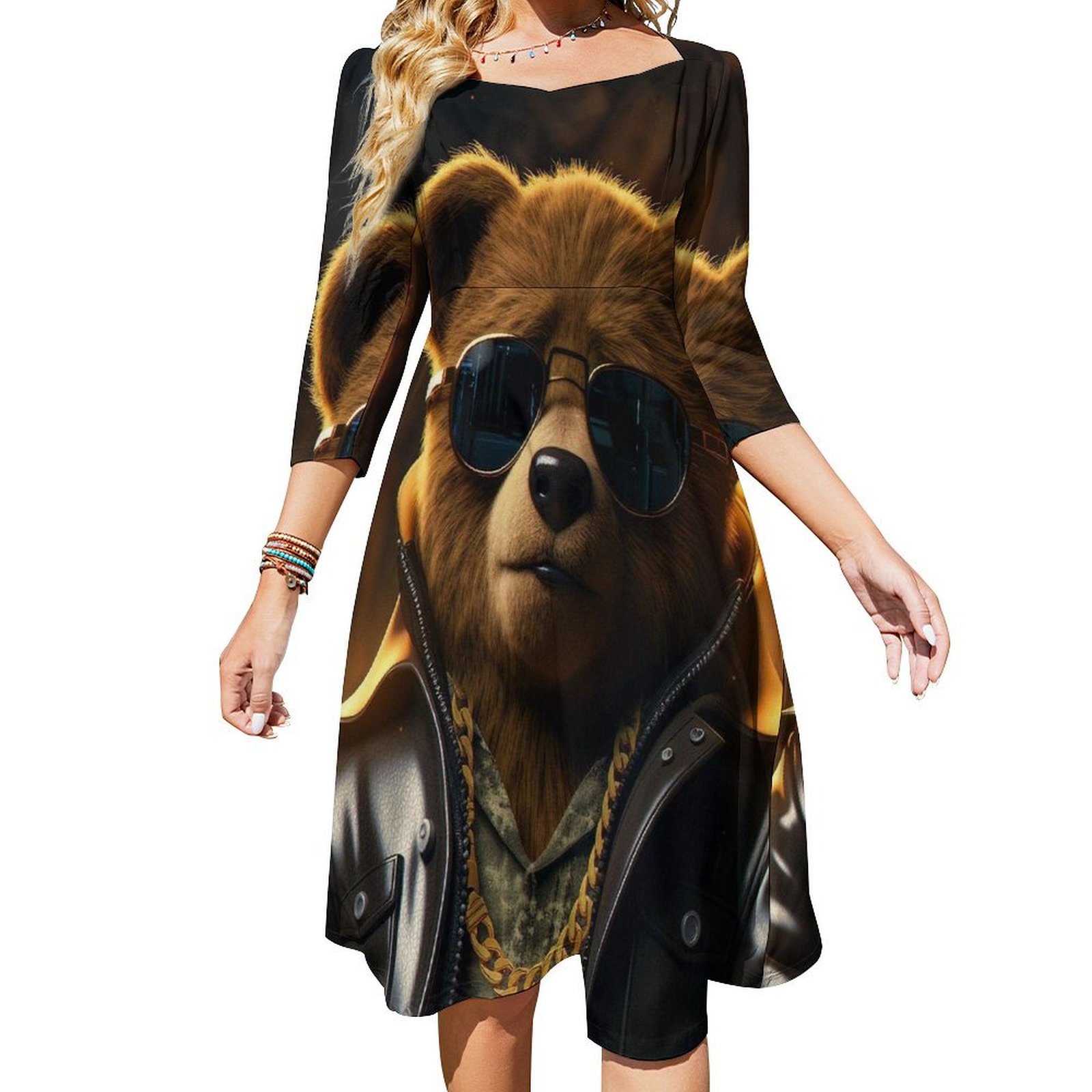 Cool Bear in Leather Jacket Dress Summer Dresses Woman Street Style Big ...