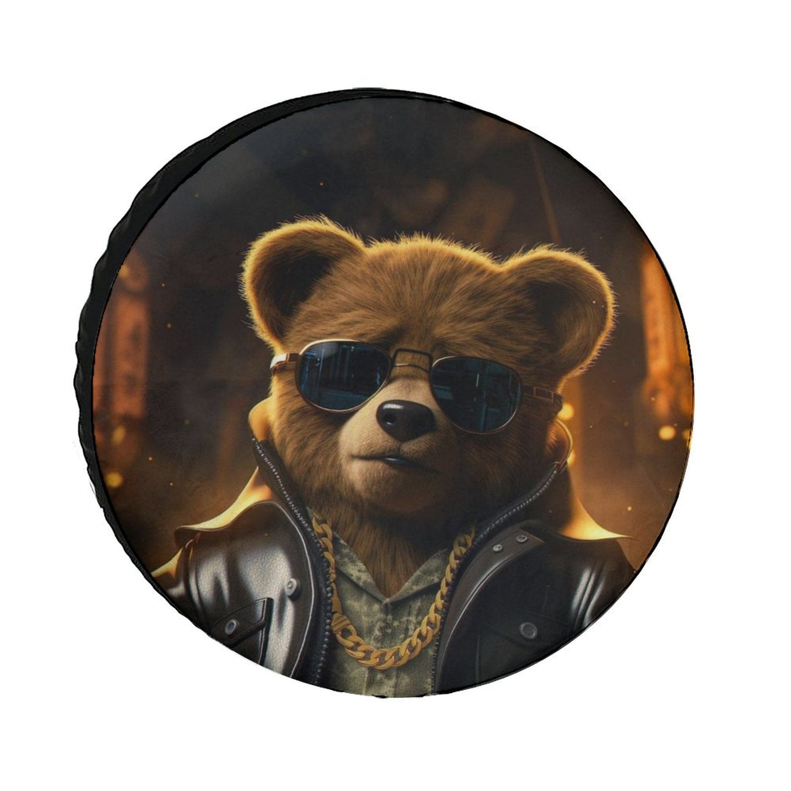 Cool Bear in Leather Jacket Spare Tire Cover 14-16inch Universal Wheel ...