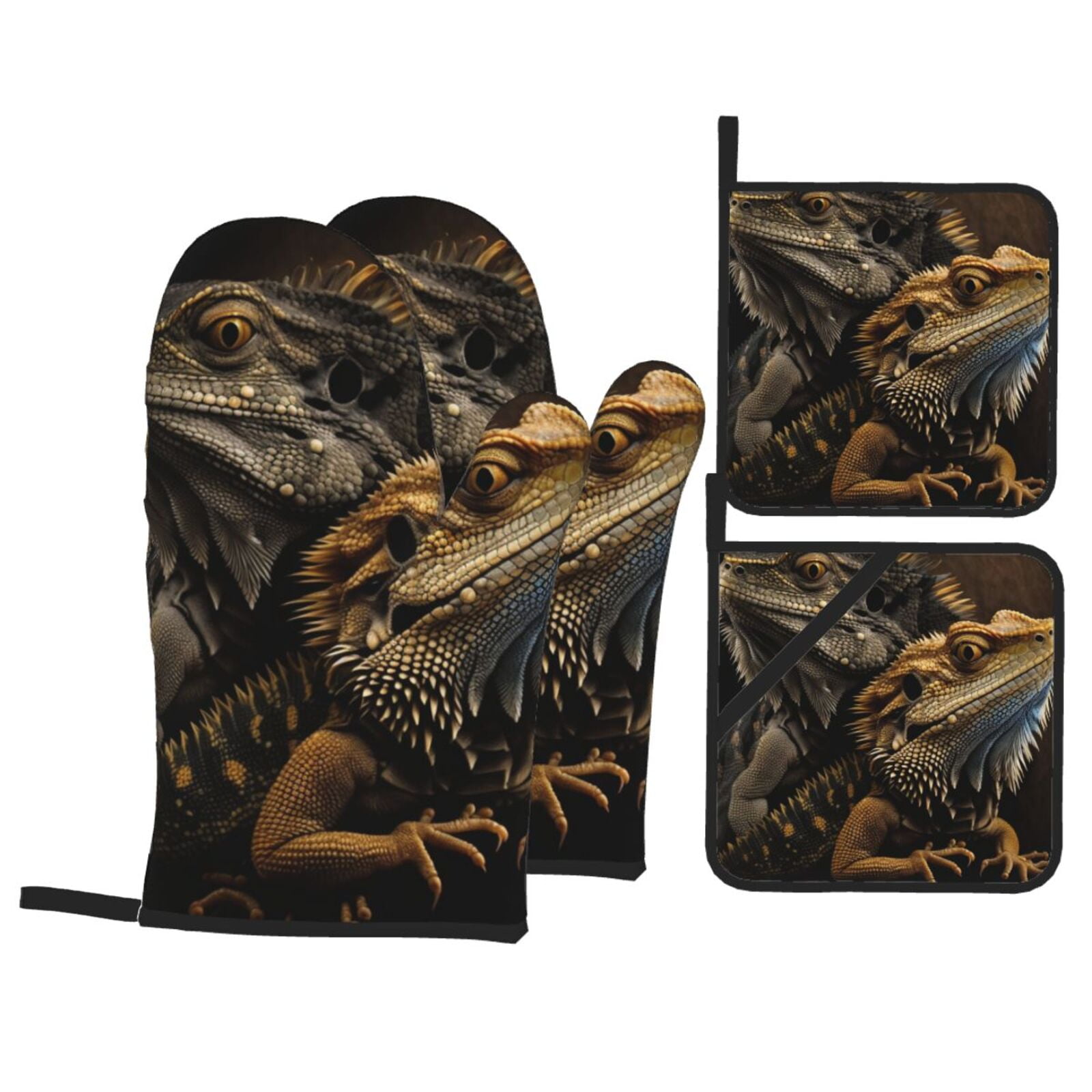 Cool Bearded Dragon Lizards 4Pcs Oven Mitts and Pot Holders Sets Oven ...
