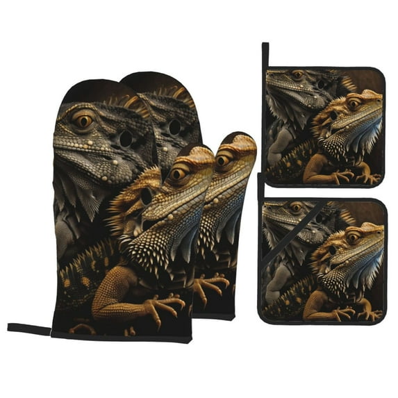 Cool Bearded Dragon Lizards 4Pcs Oven Mitts and Pot Holders Sets Oven ...