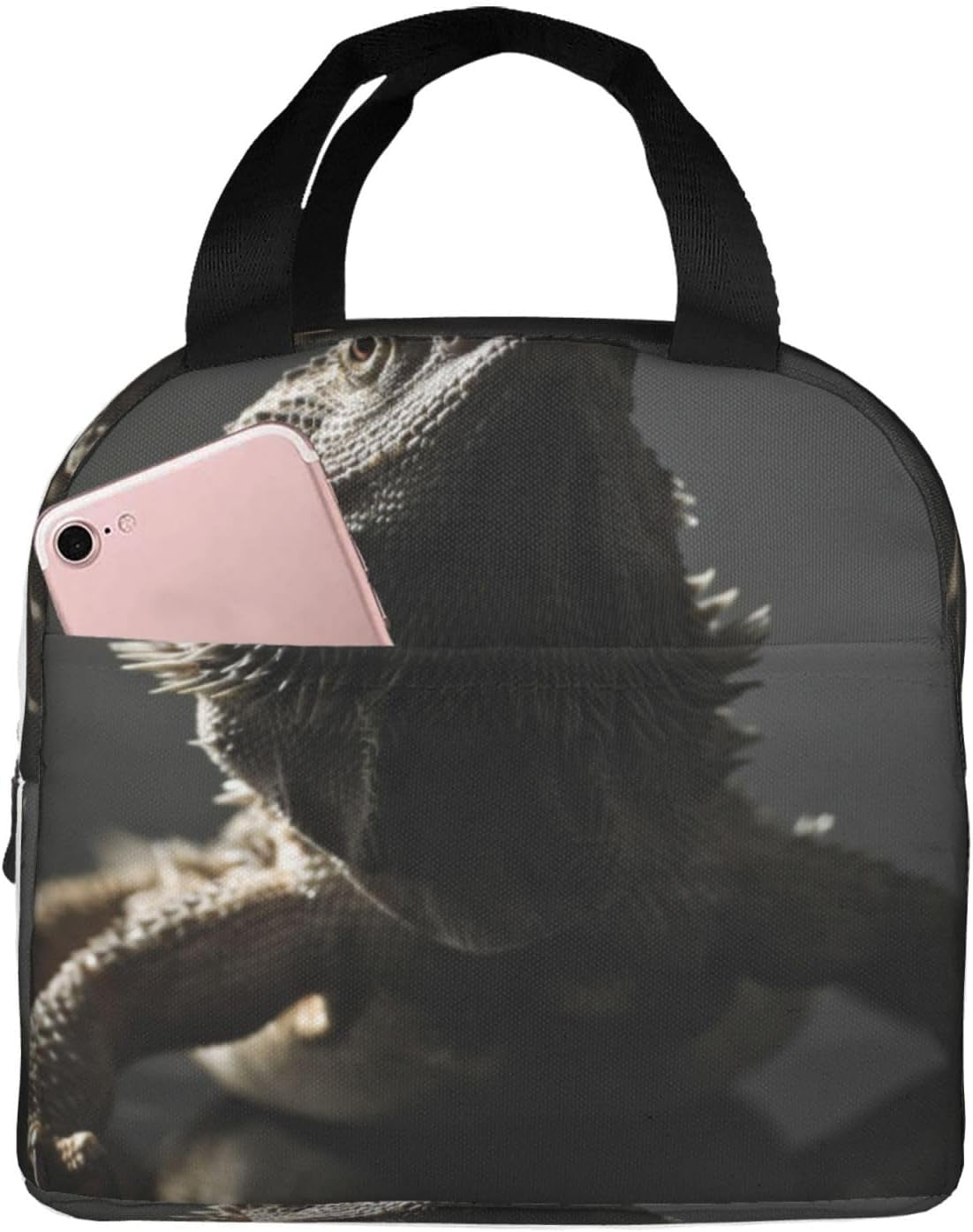 Cool Bearded Dragon Lizards Animal Black Lunch Box Reusable Insulated ...
