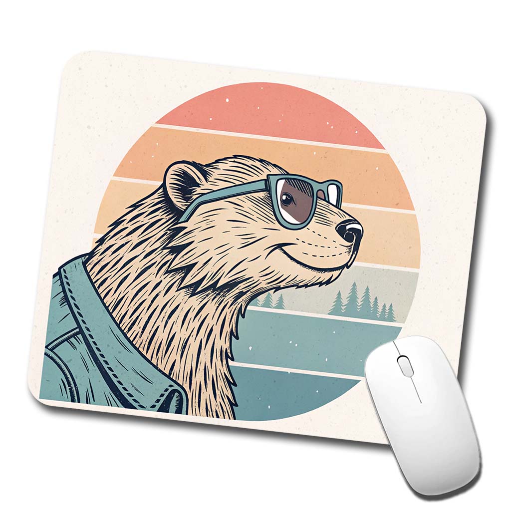 Cool Beaver Wearing Glasses Retro Illustration Mouse Pad Low Profile ...