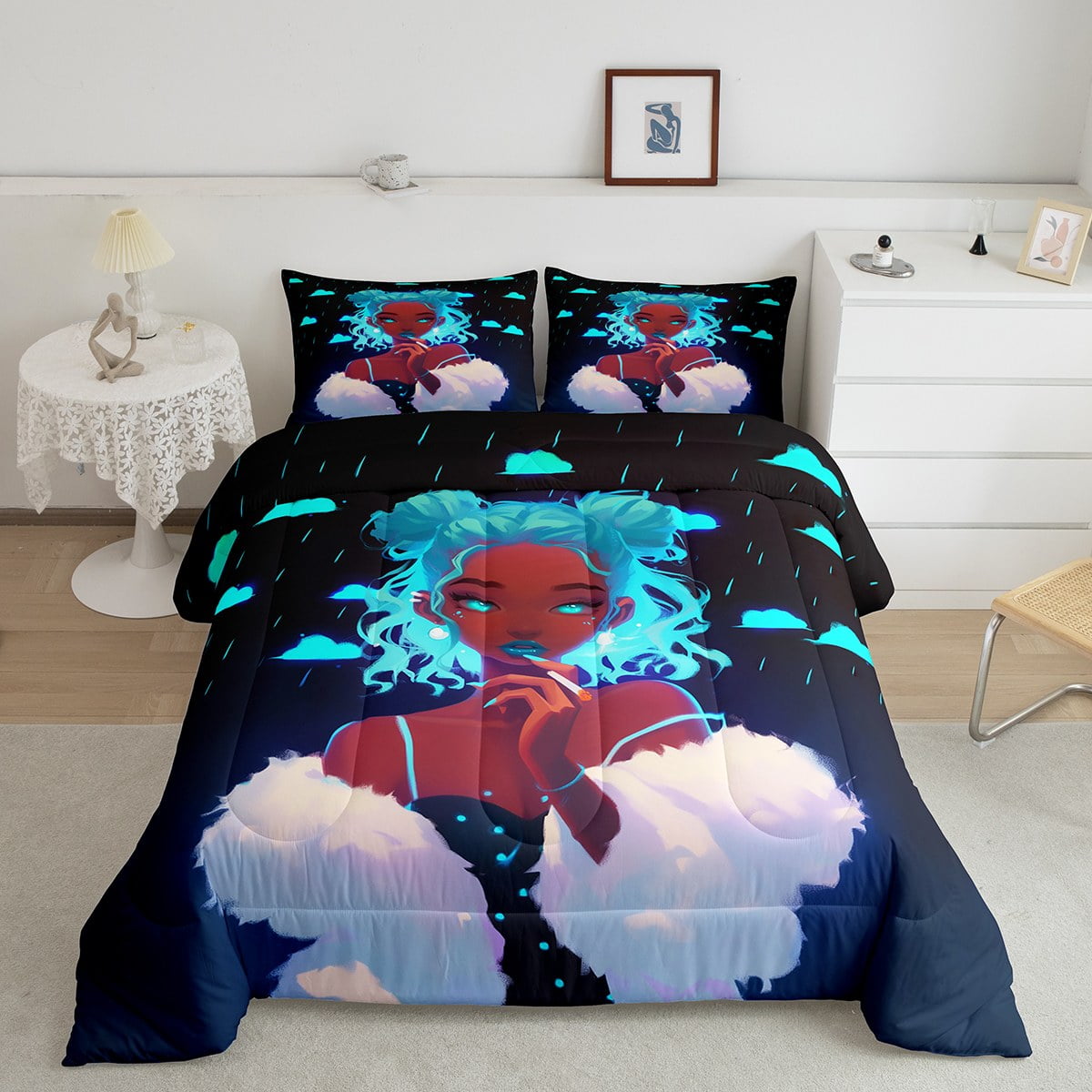 Cool Bedding Set Twin Size,Fashion Black Comforter Set 2Pcs Teens Woman ...