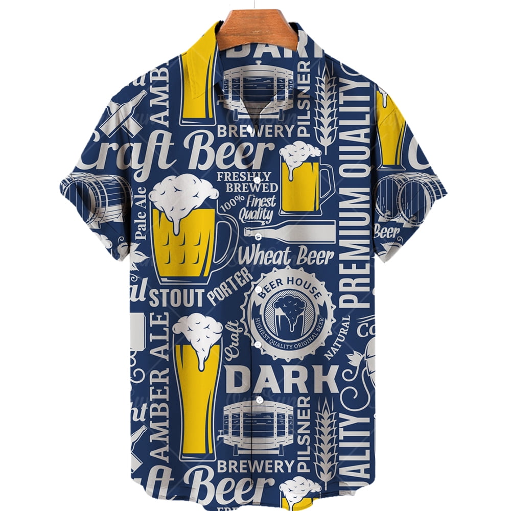 Cool Beer Cup Graphic Shirts for Men Clothing 3D Printed Hawaiian Beach ...