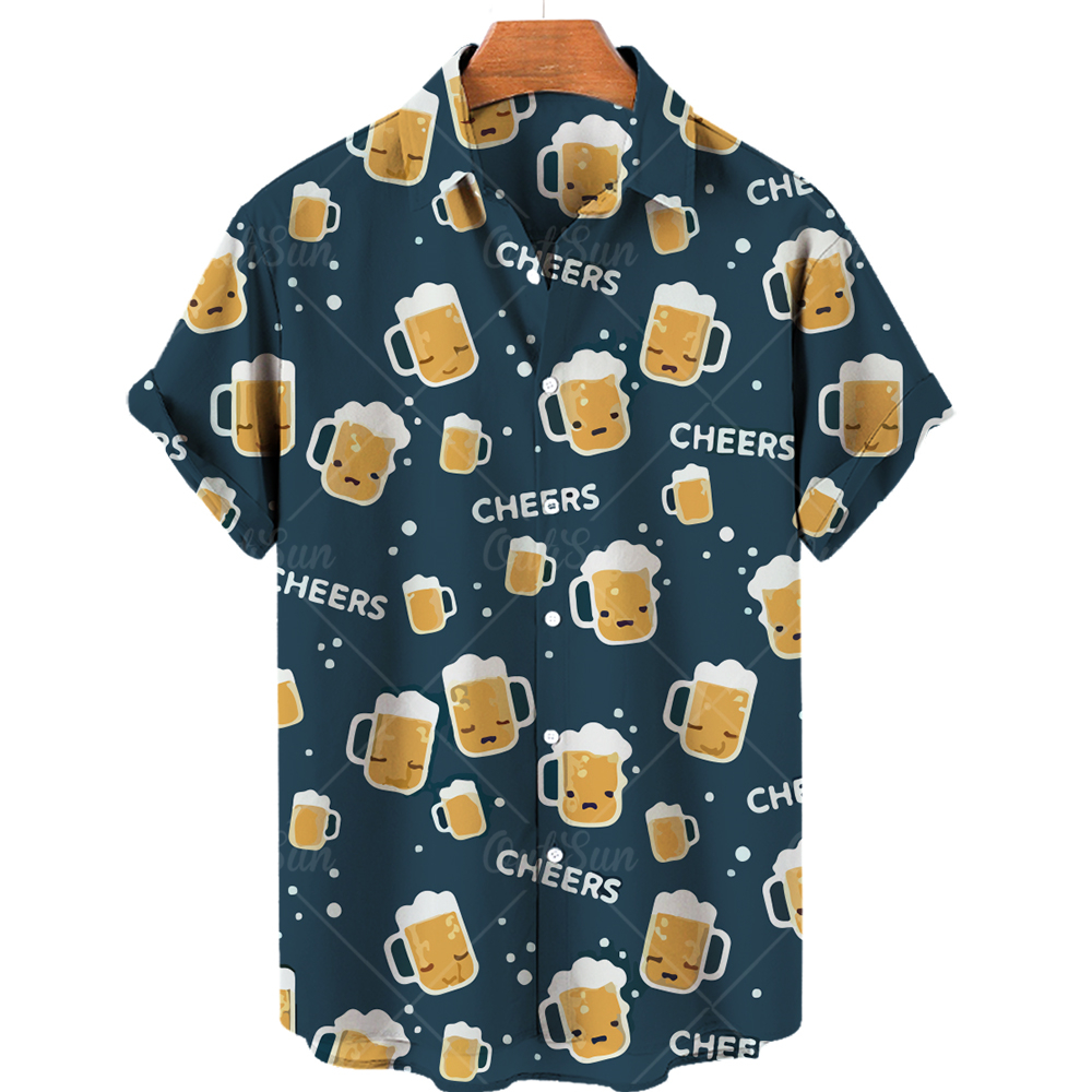 Cool Beer Cup Graphic Shirts for Men Clothing 3D Printed Hawaiian Beach ...