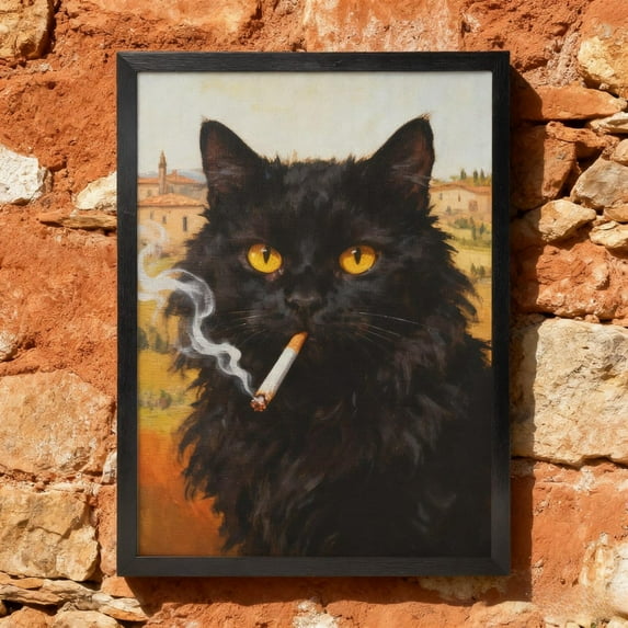 Cool Black Cat Smoking, Funny Cat Wall Art, Retro Pop Art Animal Print ...