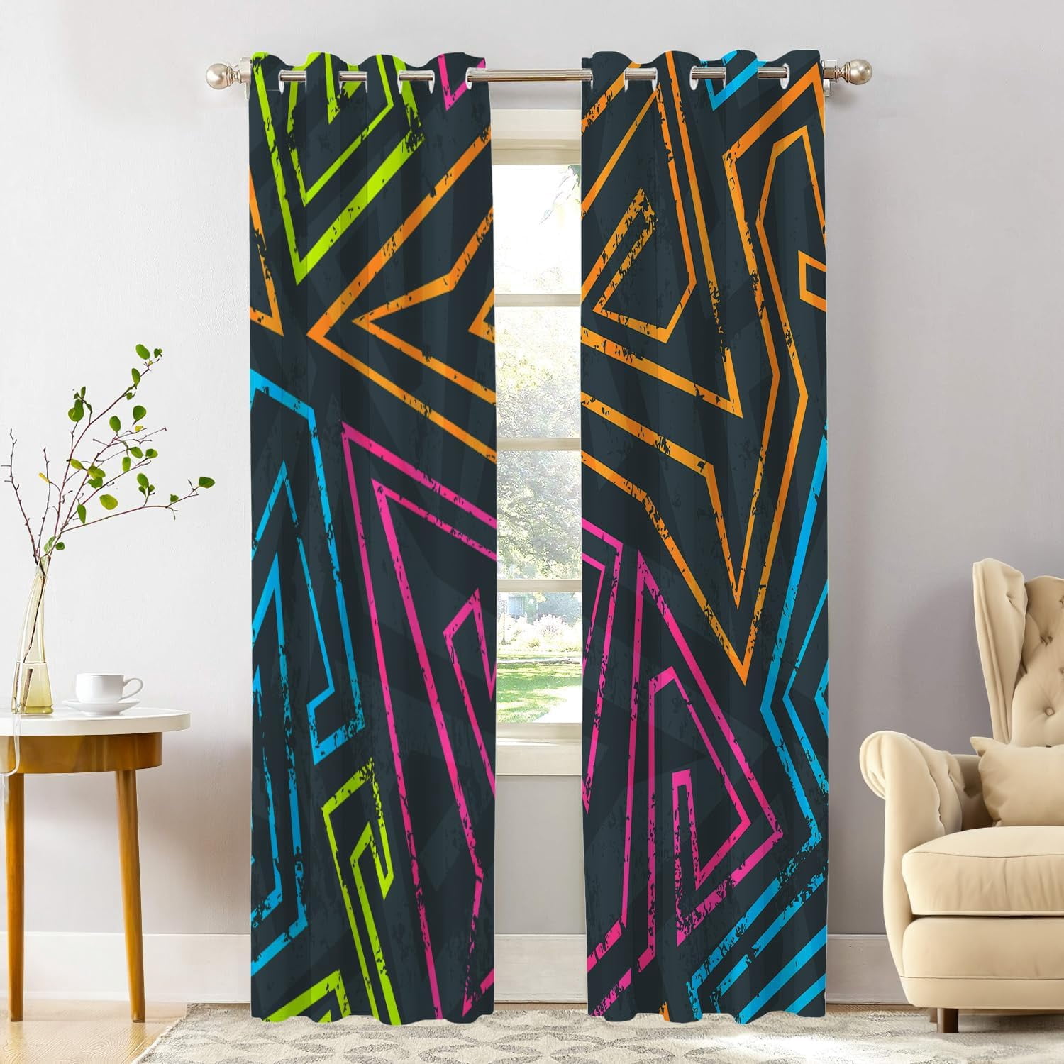Cool Black Neon Blackout Window Curtains, Digital Art Orange Arrow ...