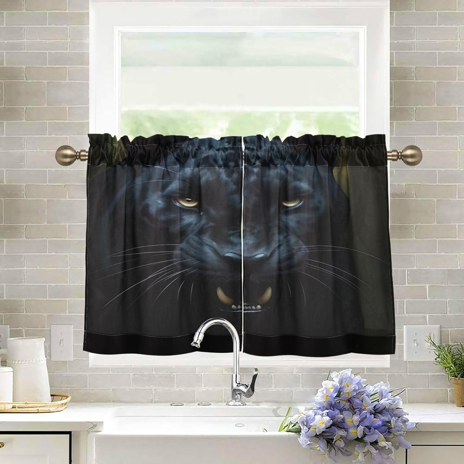 Cool Black Panther Half Window Tier Curtains 36 Inch Blackout Thermal ...