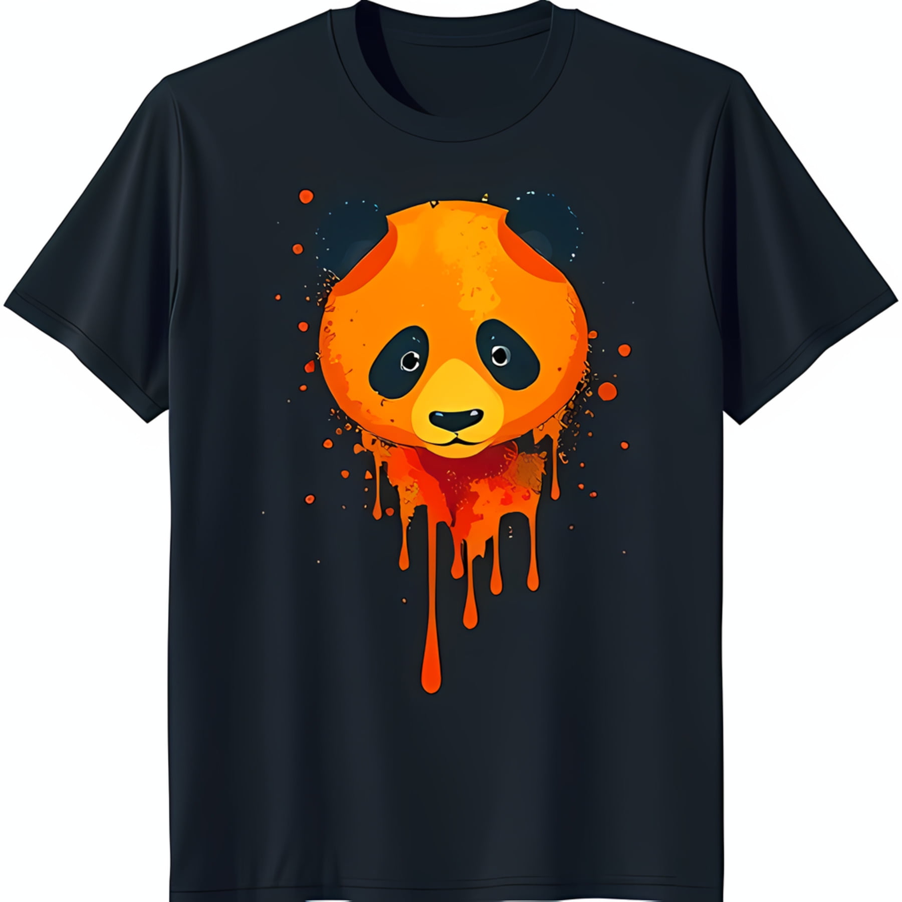Cool Black T-Shirt with Abstract Panda Bear Graphic & Dripping Splatter ...