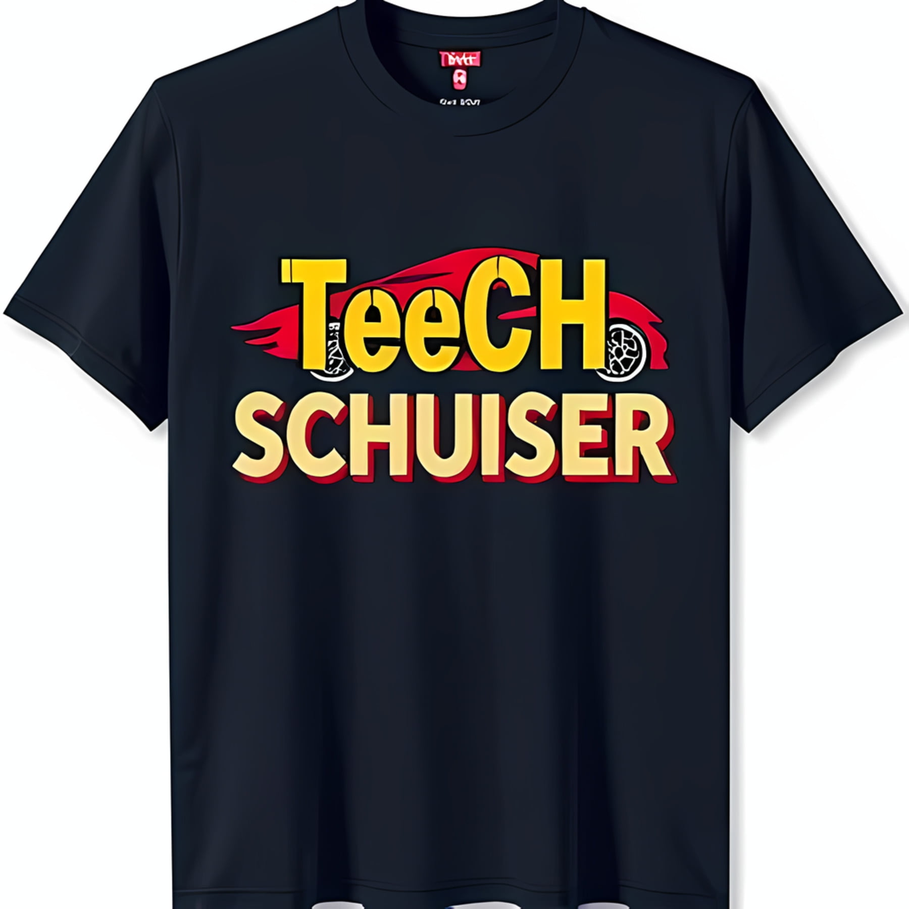 Cool Black T-Shirt with Bold Car Graphic and 'TeeCh SCHUISER' Design ...