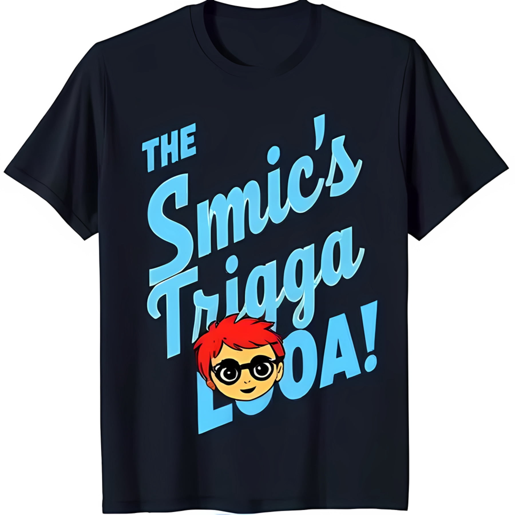 Cool Black T-Shirt with Bold Graphic: 'The Smics Trigga Loa ' & Cartoon ...