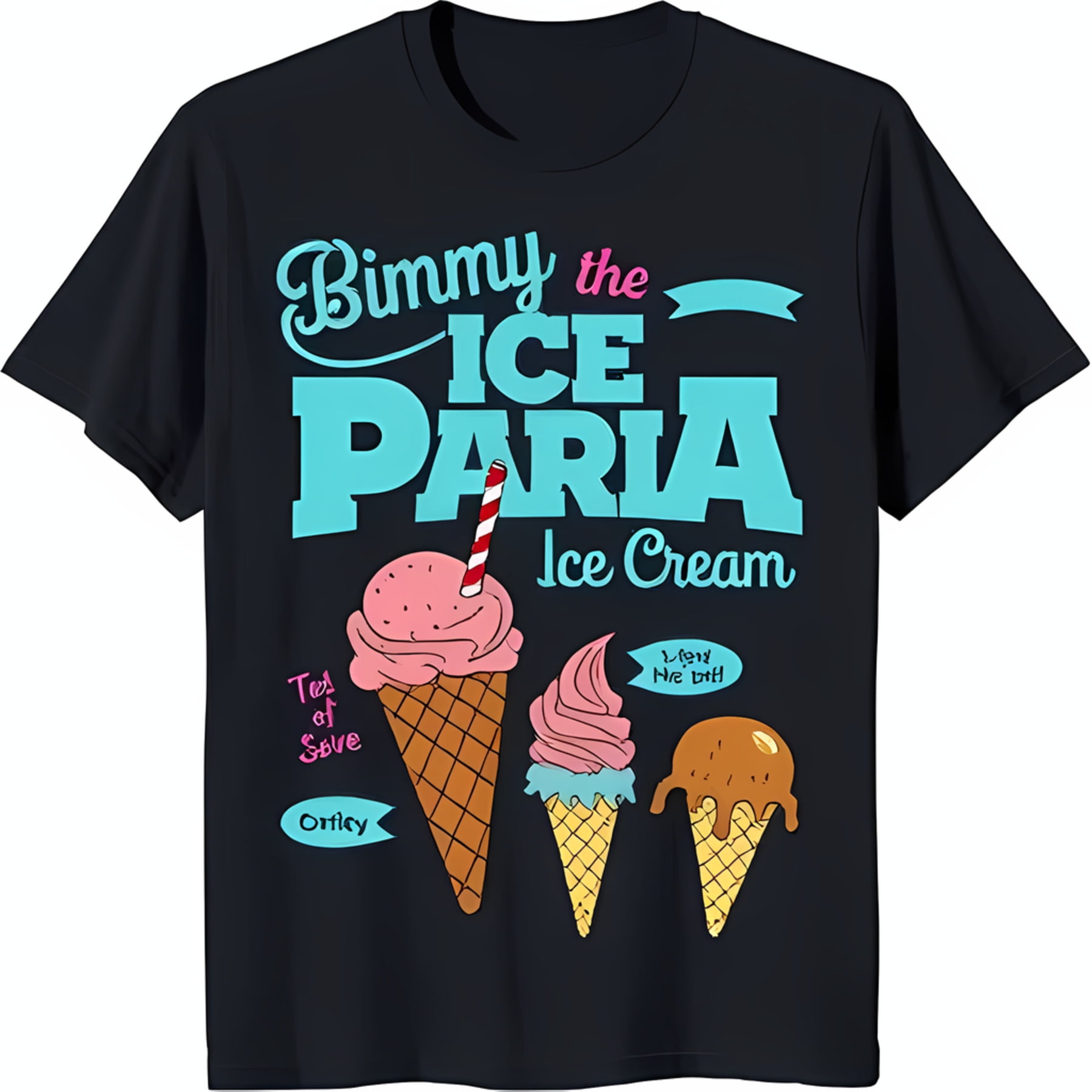 Cool Black T-Shirt with Cartoon Ice Cream Cones & Fun Sayings Bimmy the ...