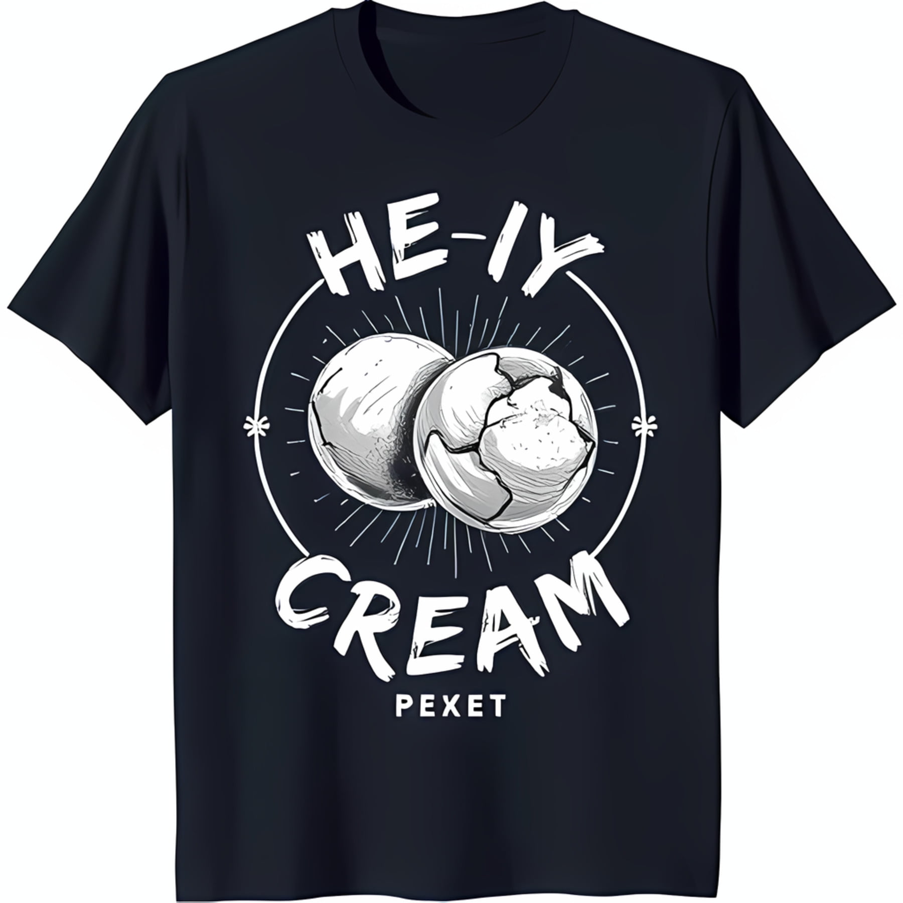 Cool Black T-Shirt with Fun Ice Cream Graphic Stars & 'HE IY CREAM ...