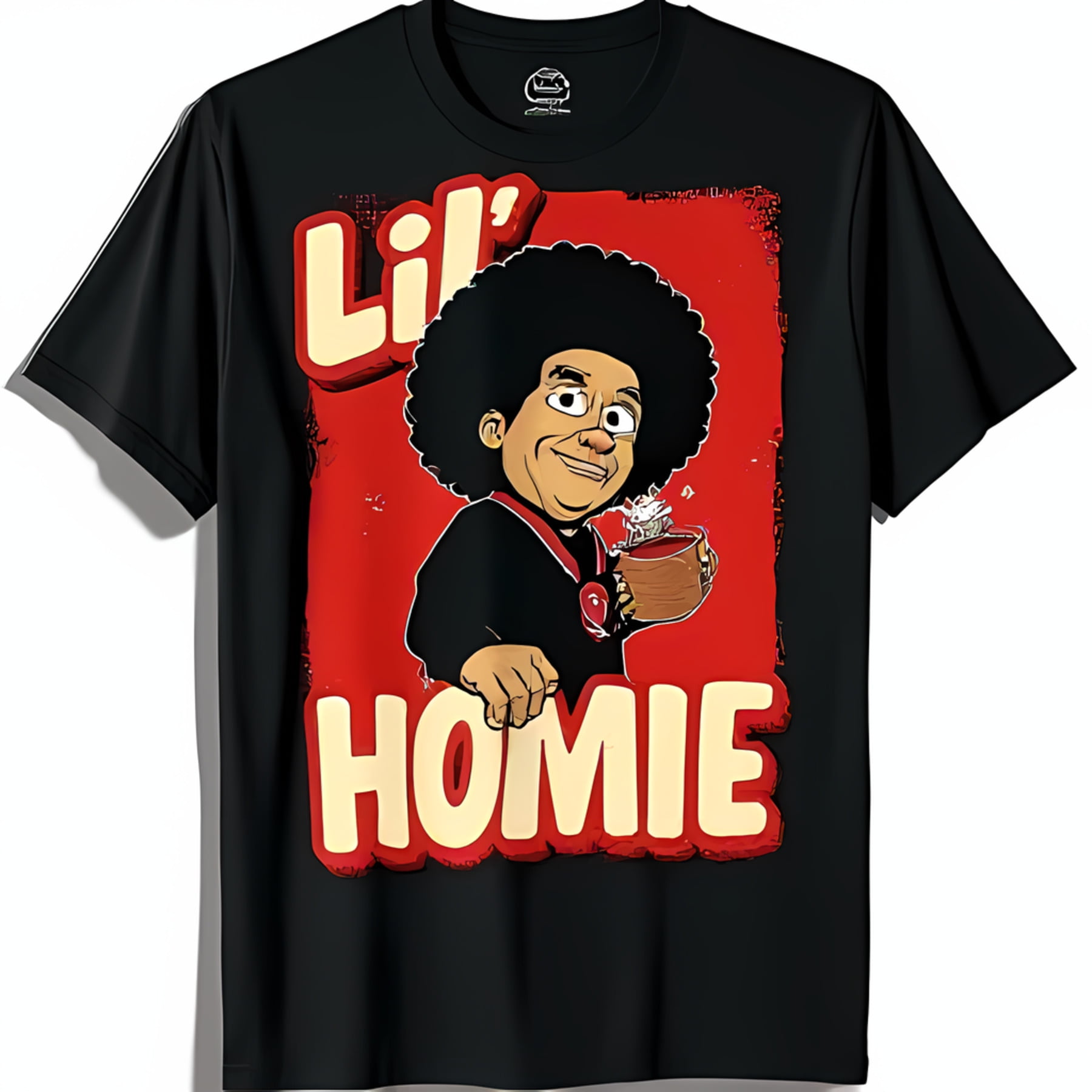 Cool Black T-Shirt with Lil Homie Graphic Cartoon Character & Red Cup ...