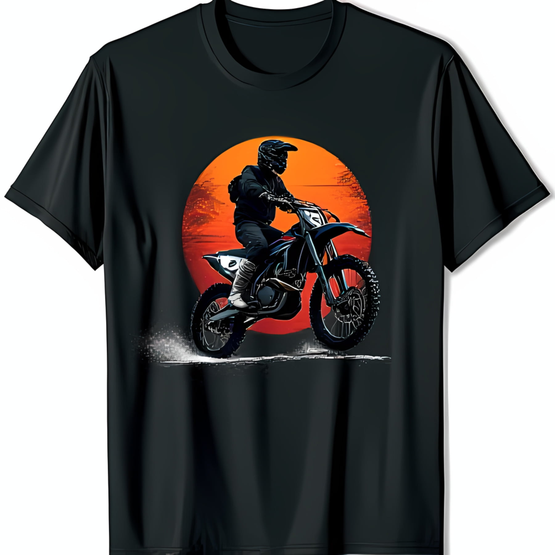 Cool Black T-Shirt with Unique Dirt Bike Rider Sunset Graphic for ...