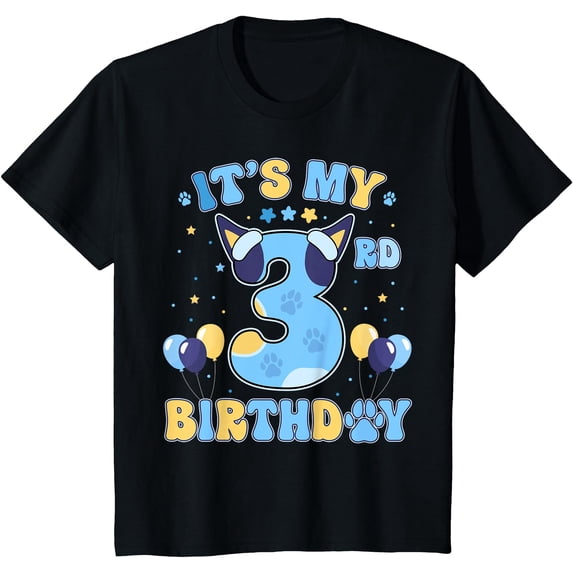 Cool Blue Dog Paw Print 3rd Birthday Party T-Shirt for Celebration Fun ...