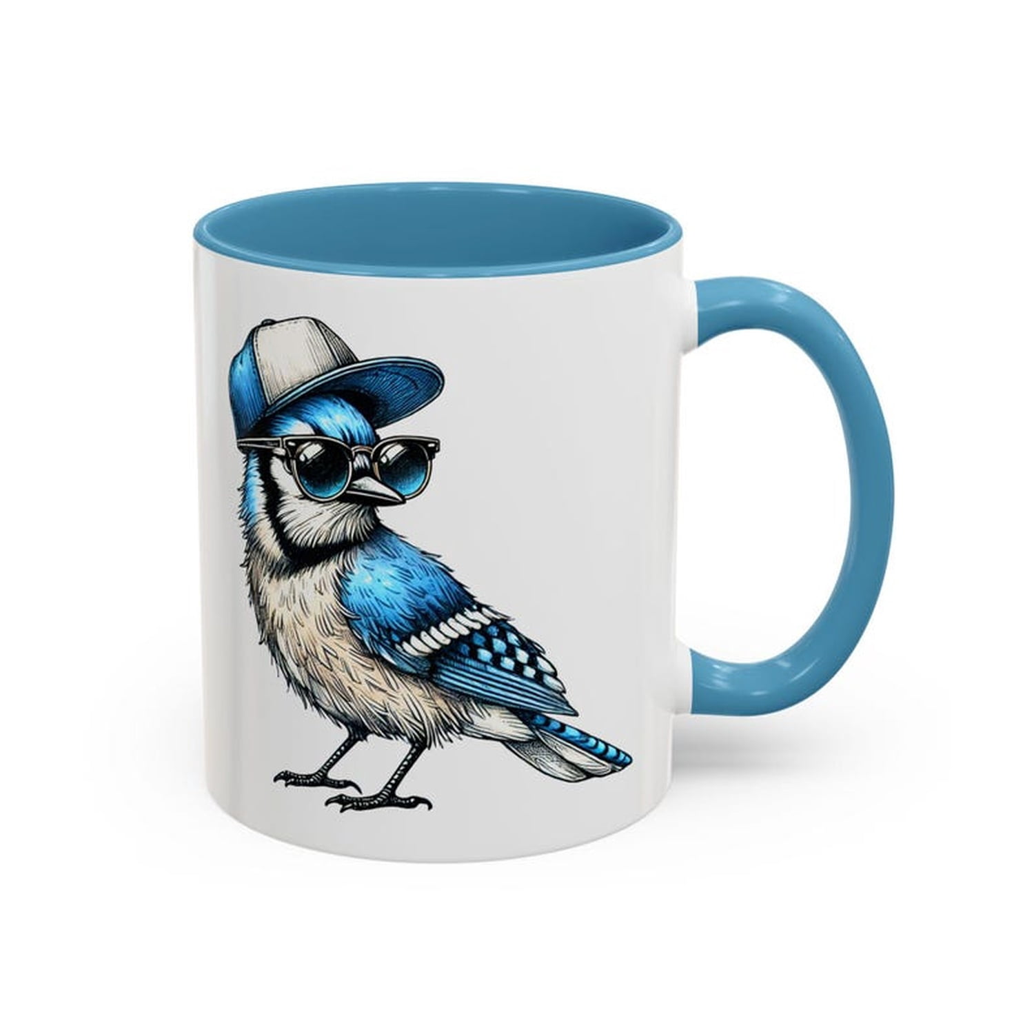 Cool Blue Jay Mug, Hipster Bird with Sungla1sses and Hat, Funny Blue ...