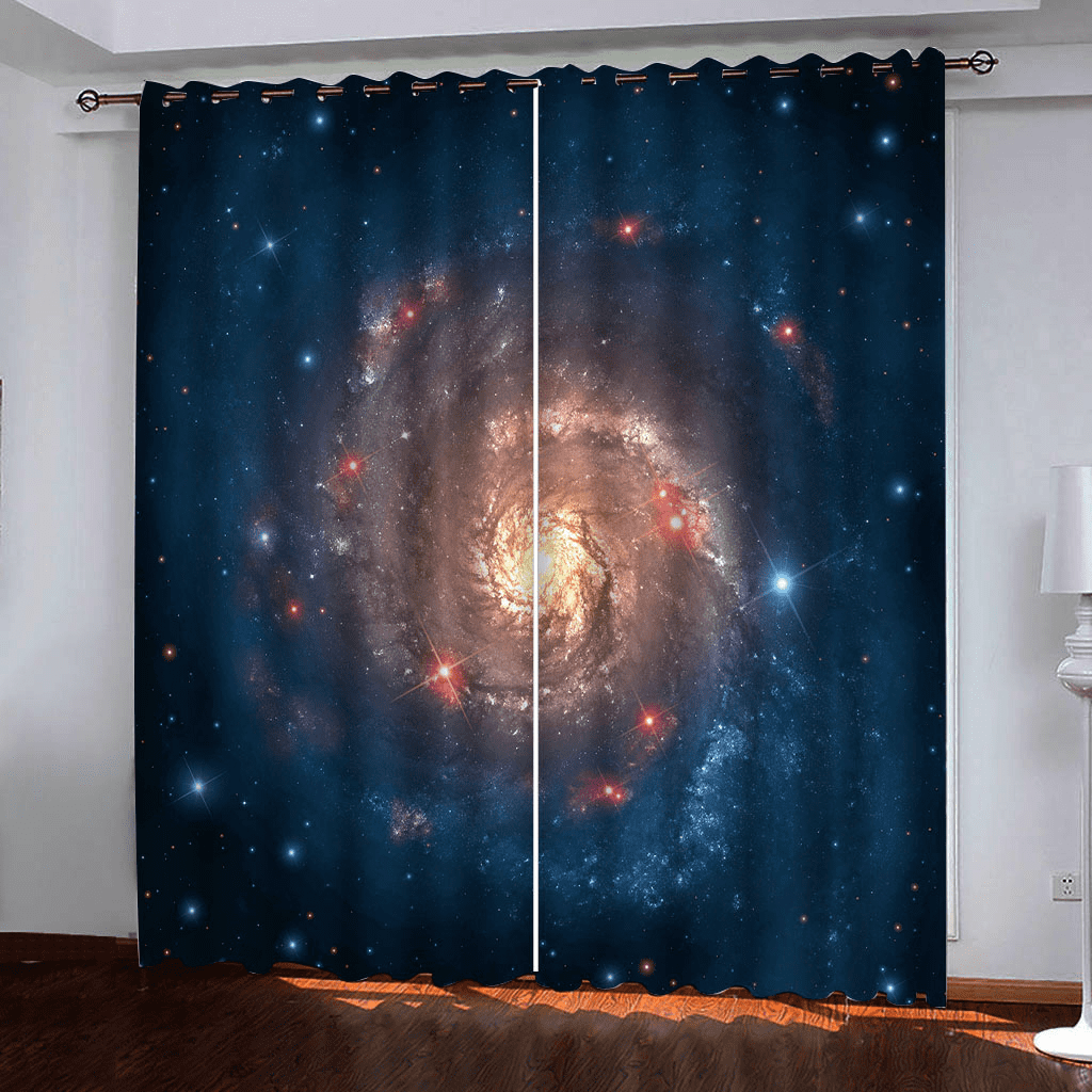 Cool Blue Purple Starry Sky Curtains 2 Panel Milky Way Starry Moon ...