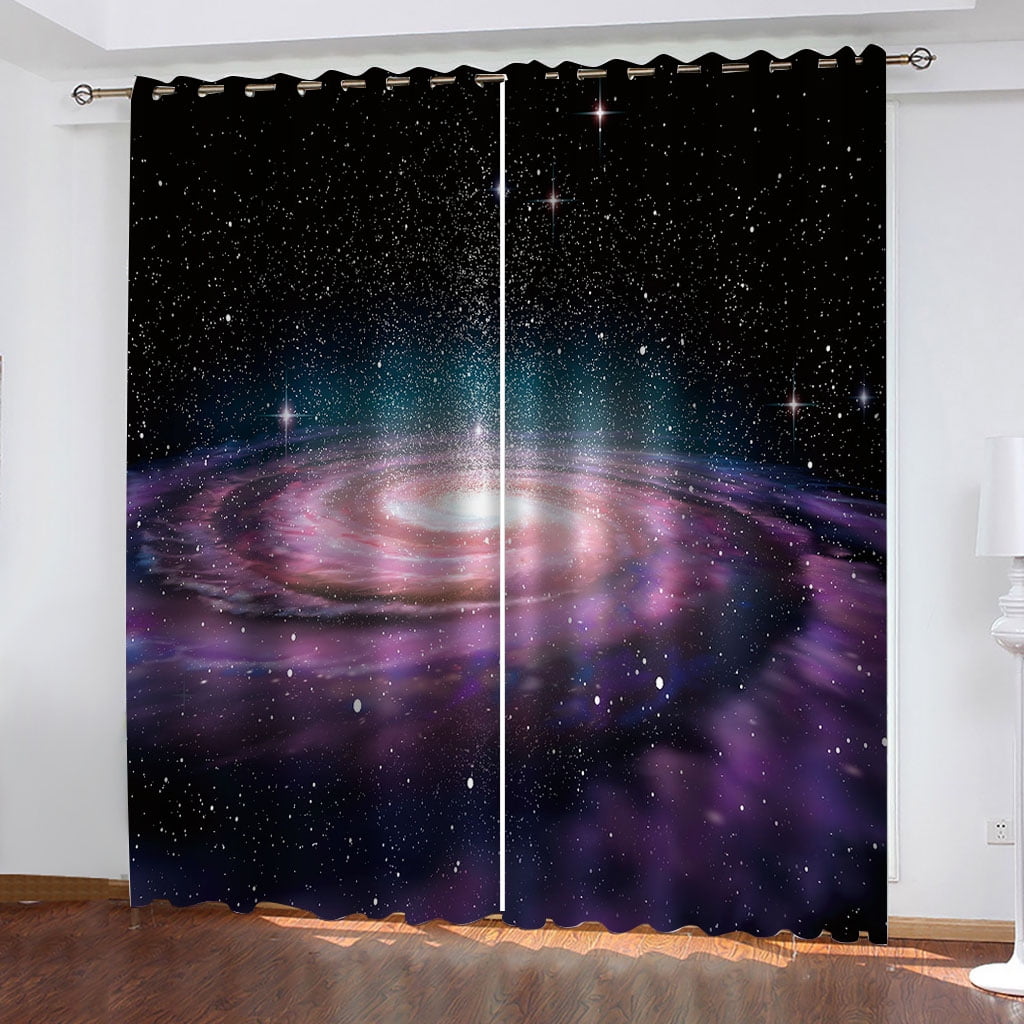 Cool Blue Purple Starry Sky Curtains 2 Panel Milky Way Starry Moon ...