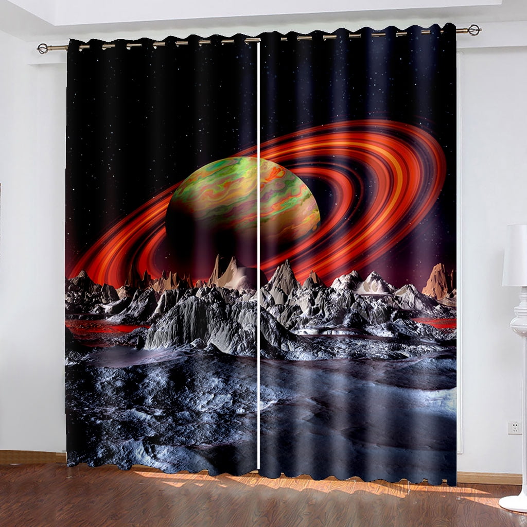 Cool Blue Purple Starry Sky Curtains 2 Panel Milky Way Starry Moon ...