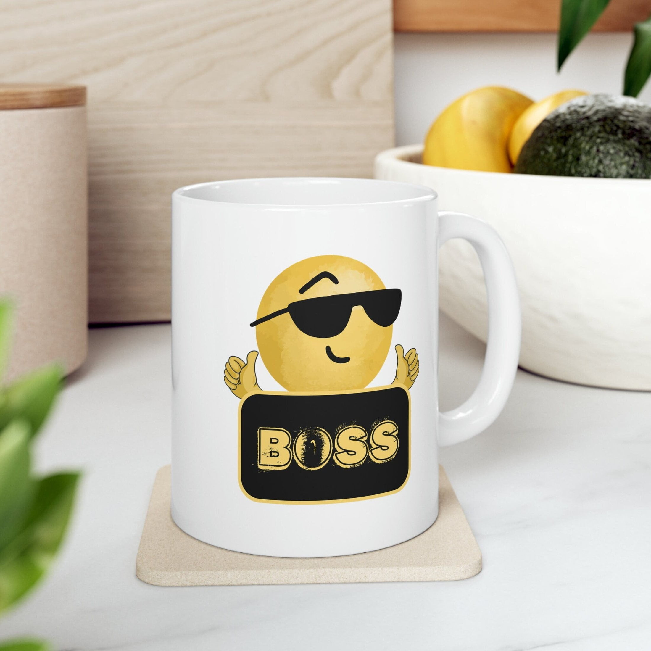 Cool Boss Emoji Mug, Funny Office Mug, Boss Gift, Novelty Cup, Unique ...