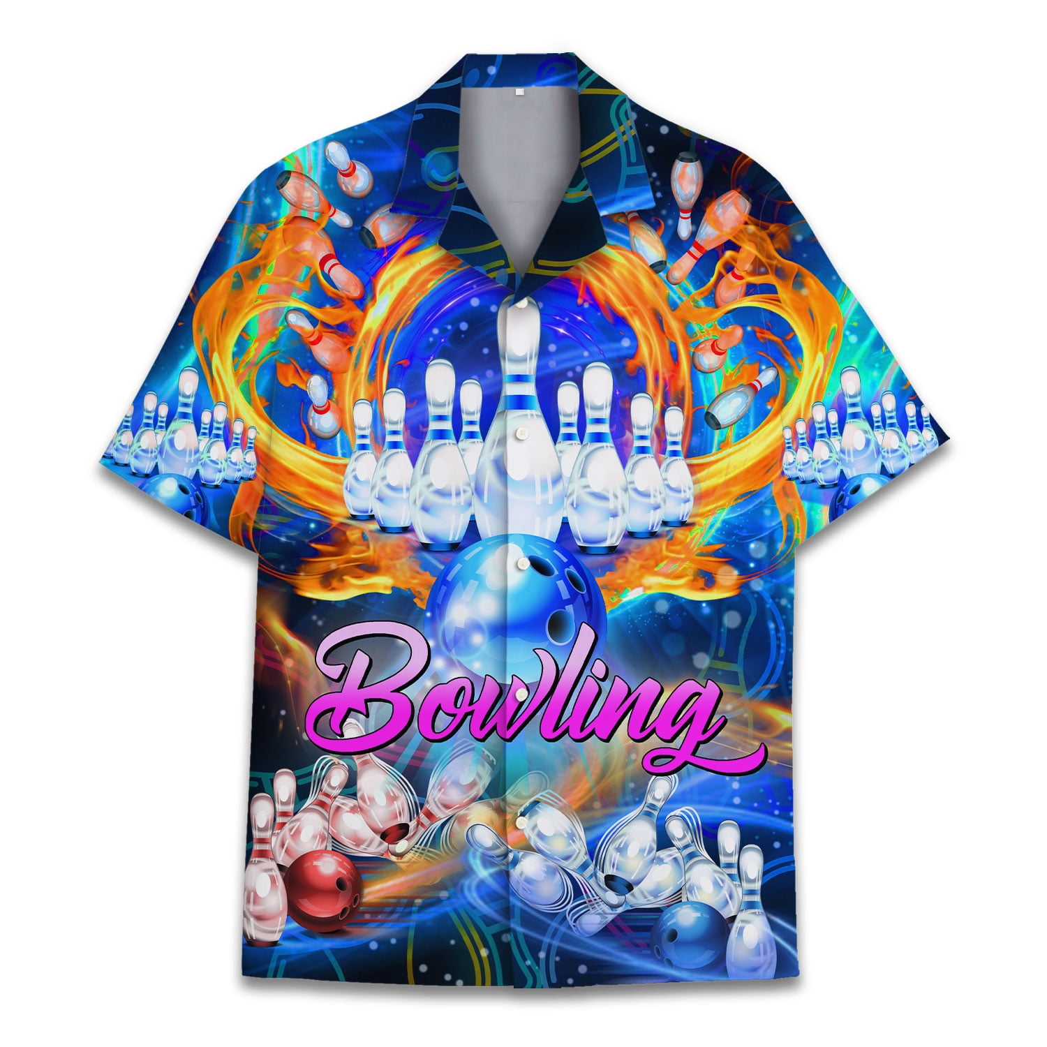 Cool Bowling Ball Hawaiian Shirts for Men, Funny Bowling Button Down ...