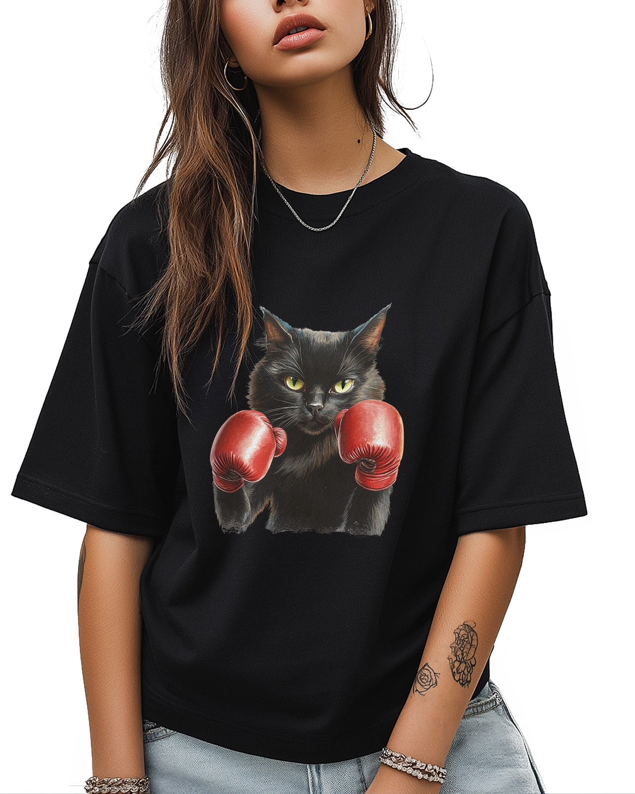 Cool Boxing T Shirts for Women Short Sleeve Cotton Crewneck T-Shirt Cat ...