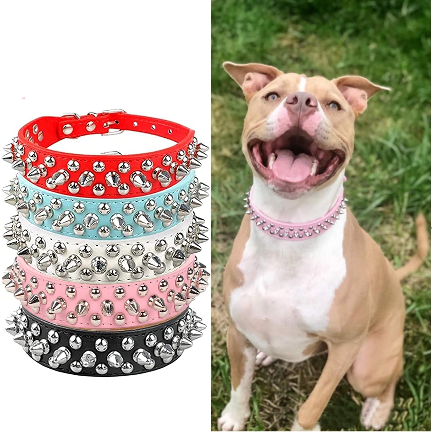 Cool Boy Girl Dog Collars for Small Medium Large Dogs, Adjustable Spiked Microfiber Leather Dog ...