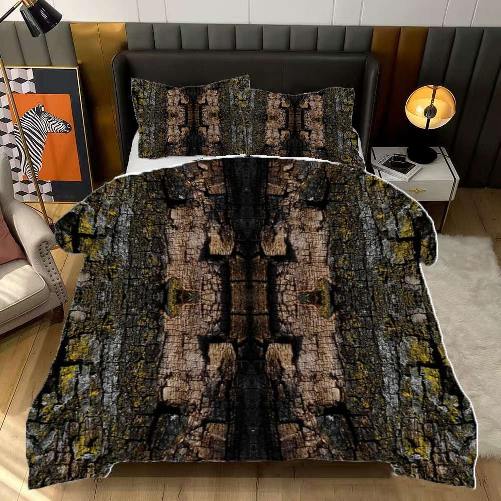Cool Brown Wood Bark With Yellow Lichen Camo Texture Pattern Comforter ...