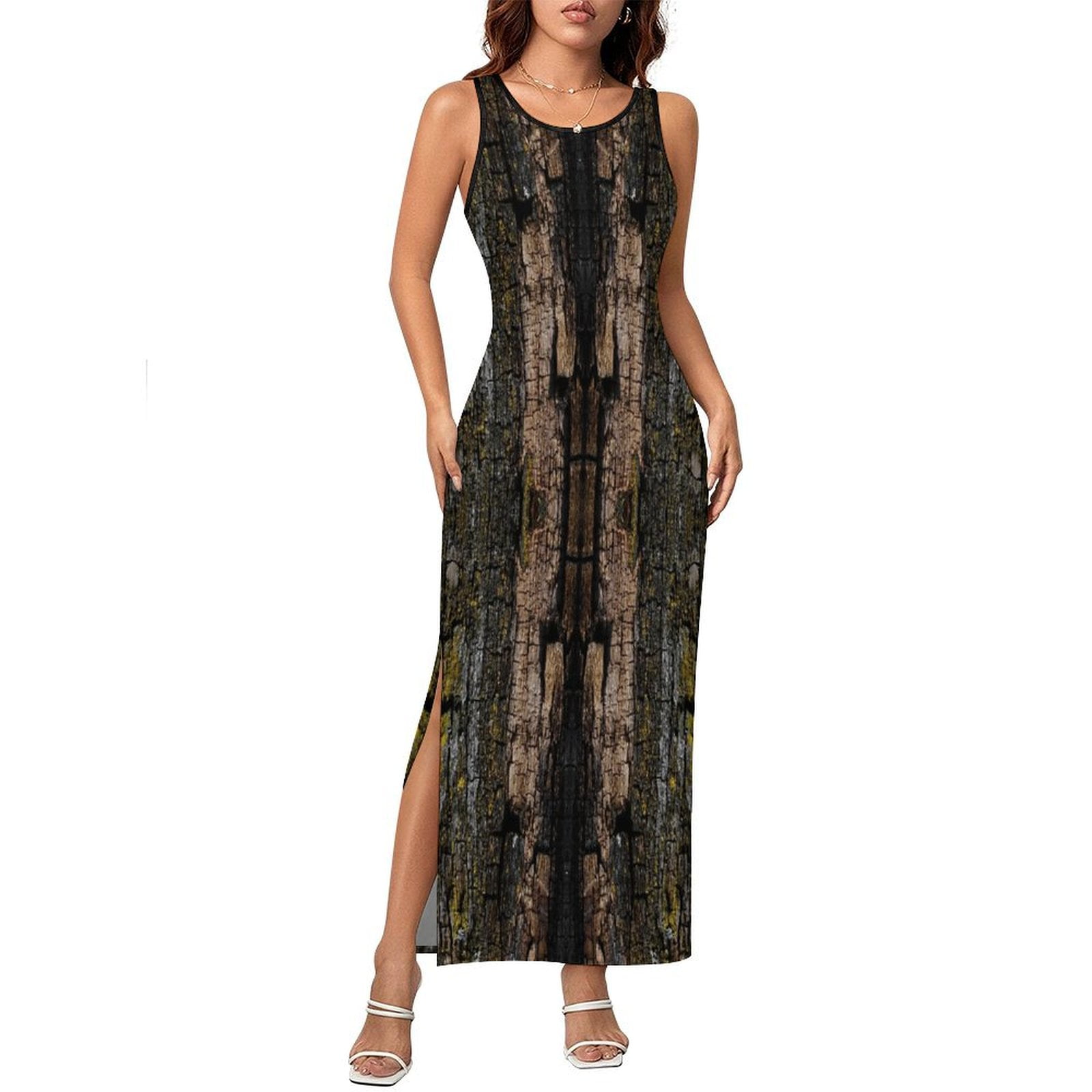 Cool Brown Wood Bark with Yellow Lichen Camo Texture Pattern Ladies ...