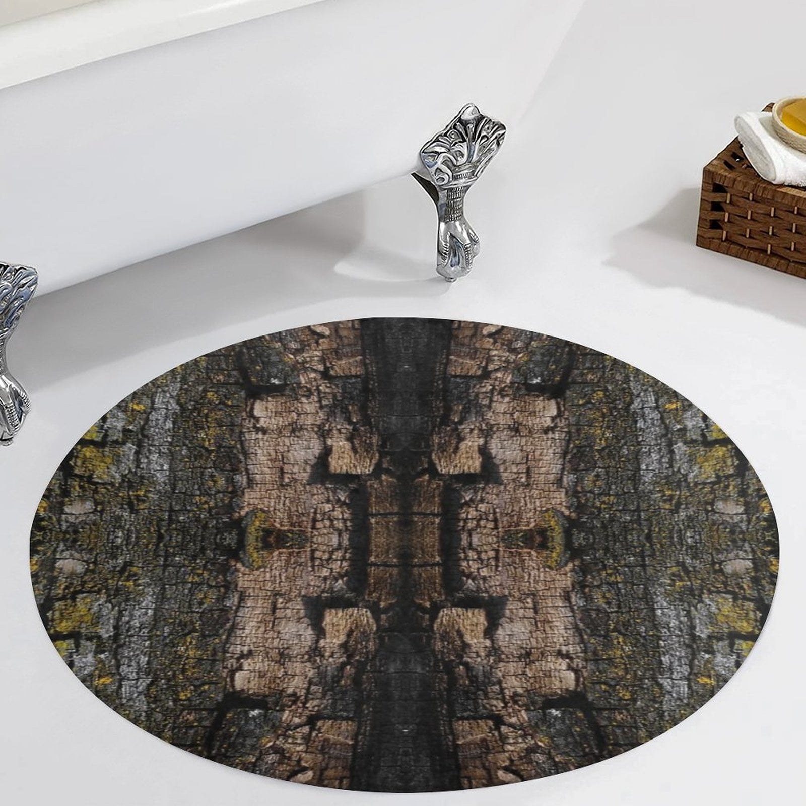 Cool Brown Wood Bark with Yellow Lichen Camo Texture Pattern Round ...