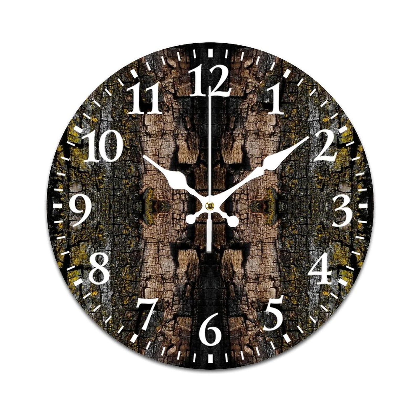 Cool Brown Wood Bark with Yellow Lichen Camo Texture Pattern Wall Clock ...