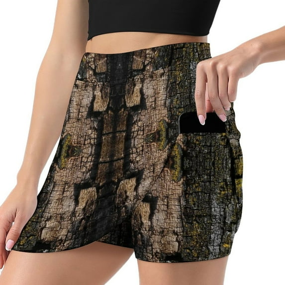 Cool Brown Wood Bark with Yellow Lichen Camo Texture Pattern Women's ...