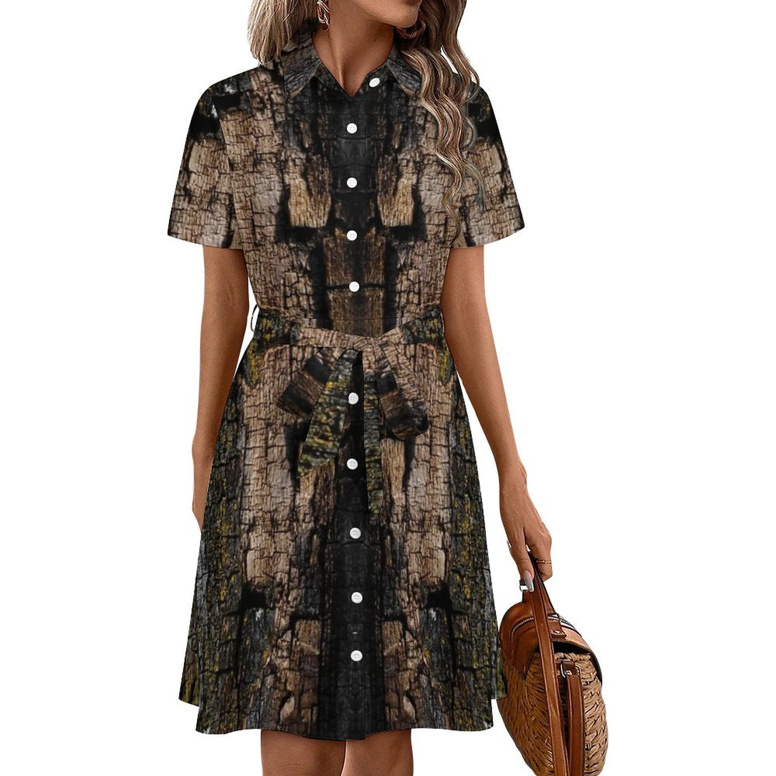 Cool Brown Wood Bark With Yellow Lichen Camo Texture Pattern Womens ...