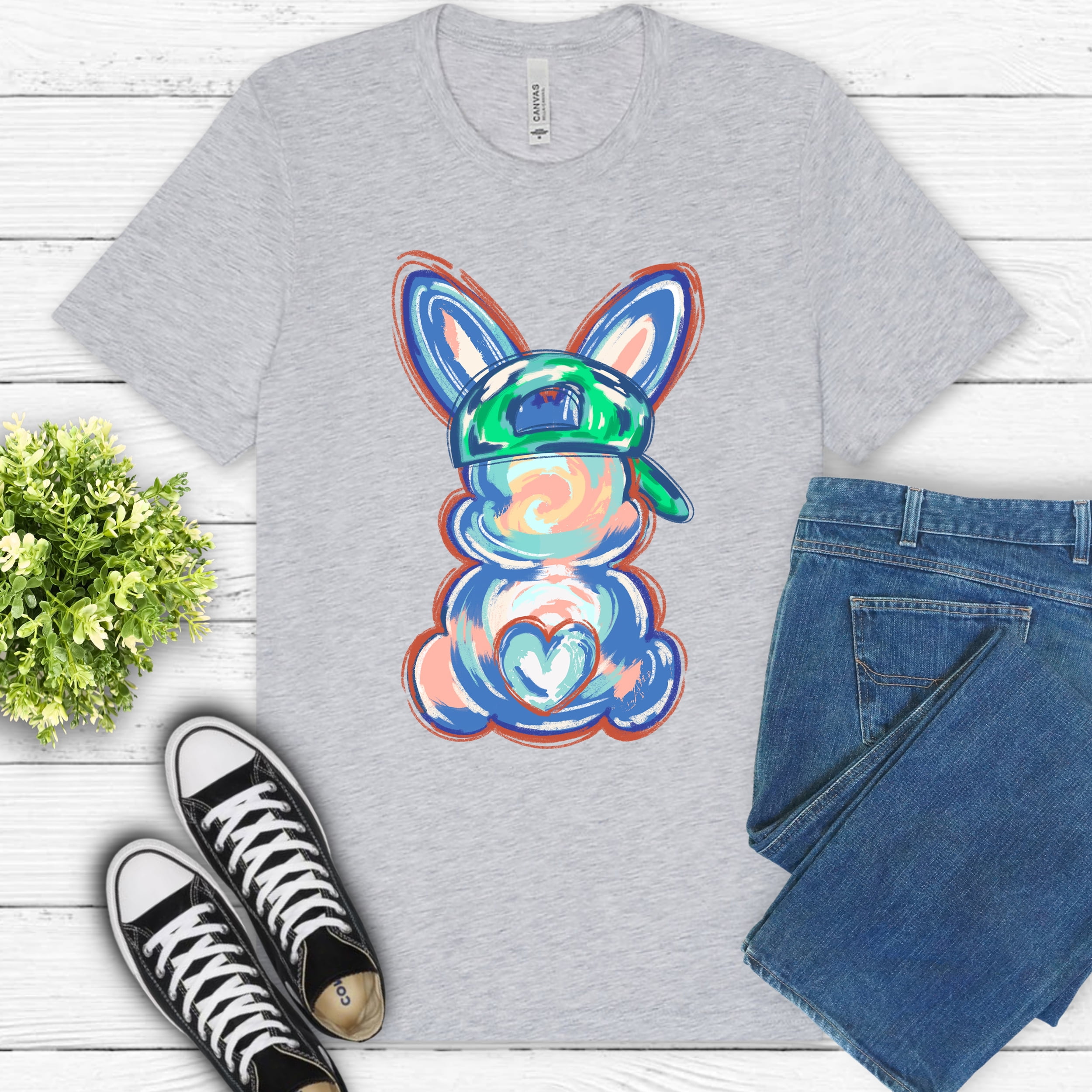 Cool Bunny Graphic T-Shirt for Kids | Backwards Cap Rabbit Tee, Ash, L ...