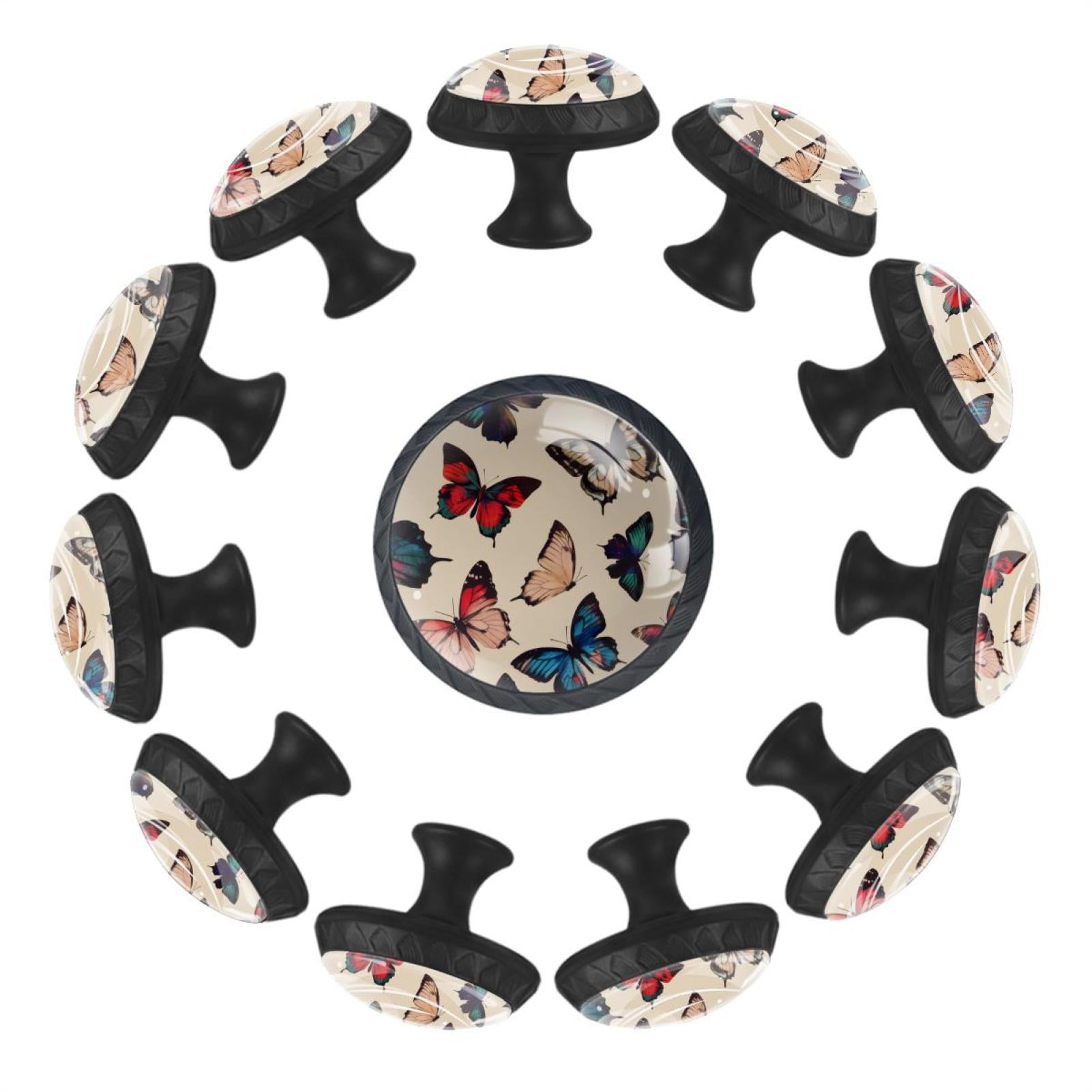 Cool Butterflies Retro Pattern 35MM Round Glass Cabinet Knobs, Kitchen ...