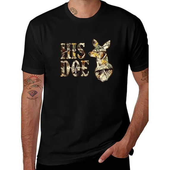 Cool Camo Buck Design His Doe Text Men's T-Shirt - Breathable Everyday ...