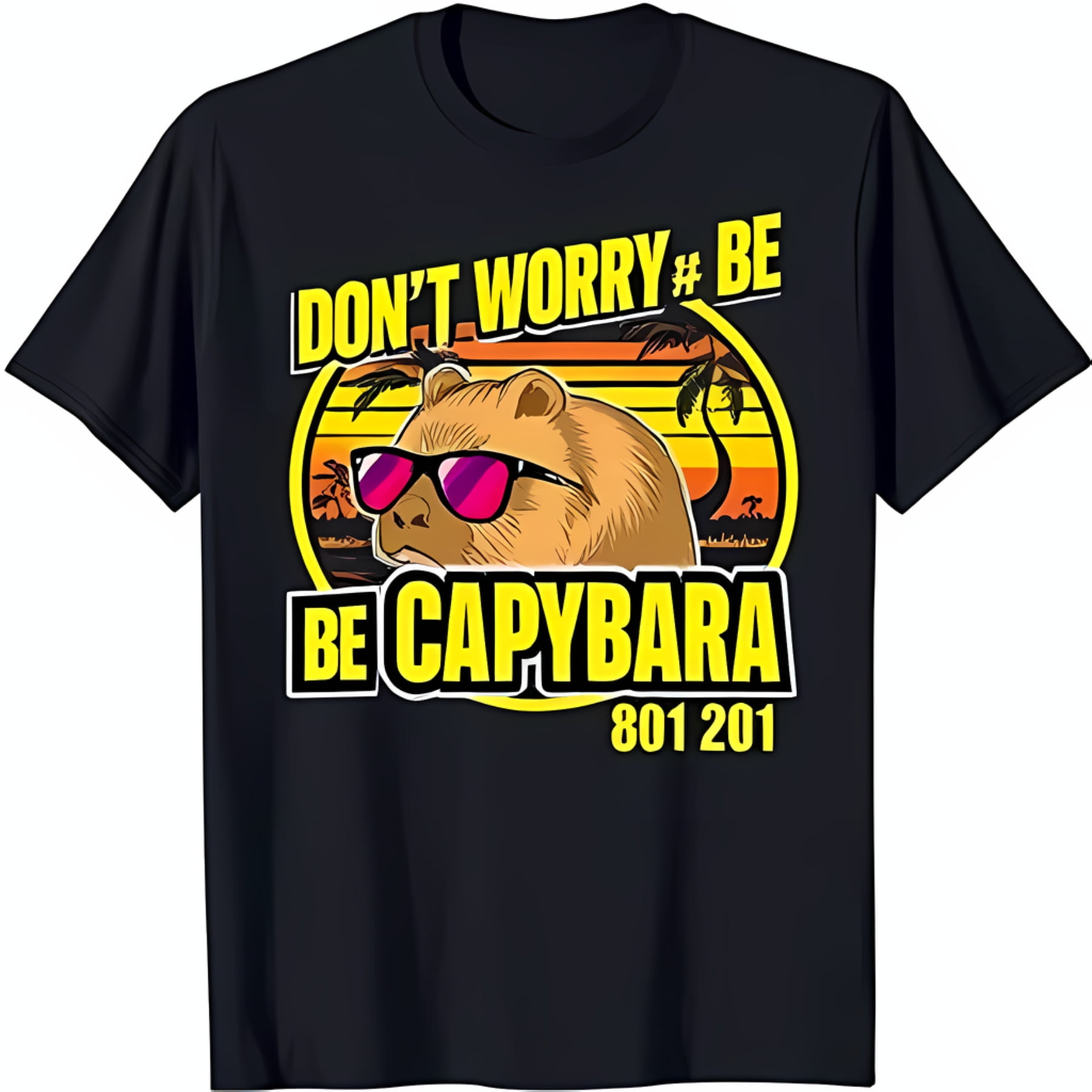 Cool Capybara Graphic Black T-Shirt with Sunglasses & Trees 'Don't ...